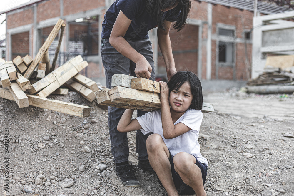 poor children working at construction site for world day against child ...