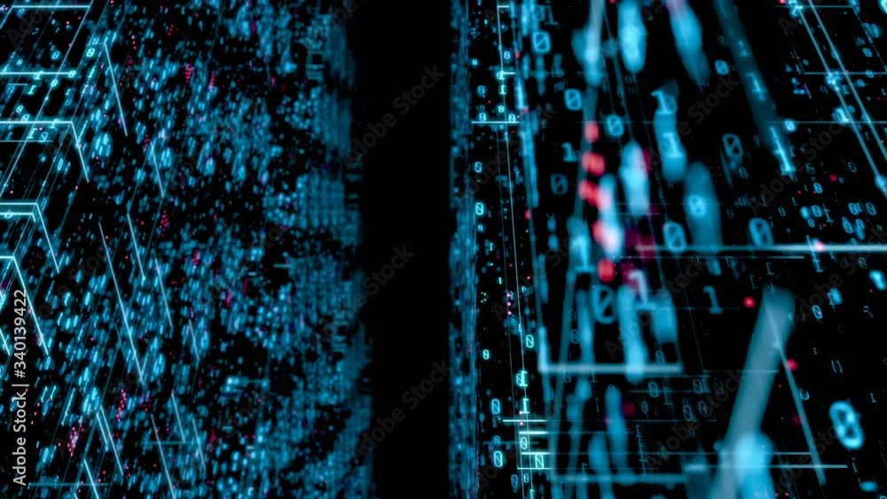 Camera traverse into digital binary data structure. Perfect CG seamless loop. Concept for big ...