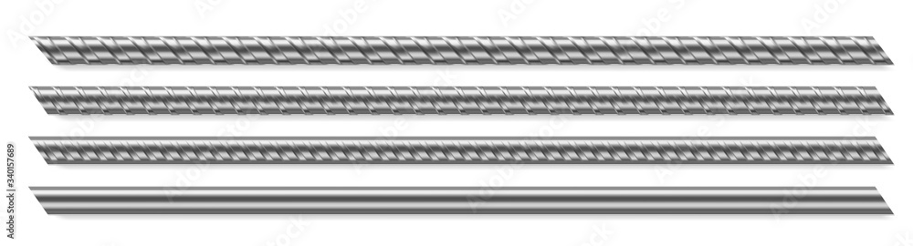 Metal rod, steel reinforced rebar. Vector realistic set of construction ...
