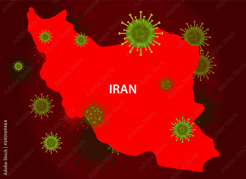 Iran map with covid-19 virus concept. Coronavirus is spread to all over ...