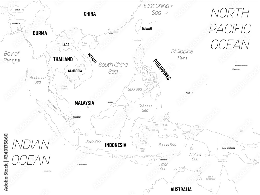 Southeast Asia map. High detailed political map of southeastern region ...