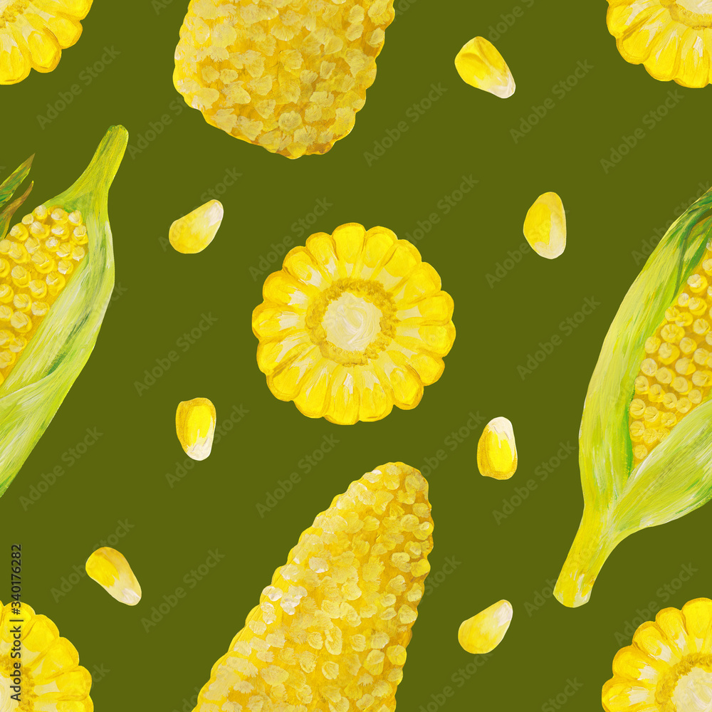 Ilustrace „Golden sweet corn whole and with its parts. A whole cob of ...