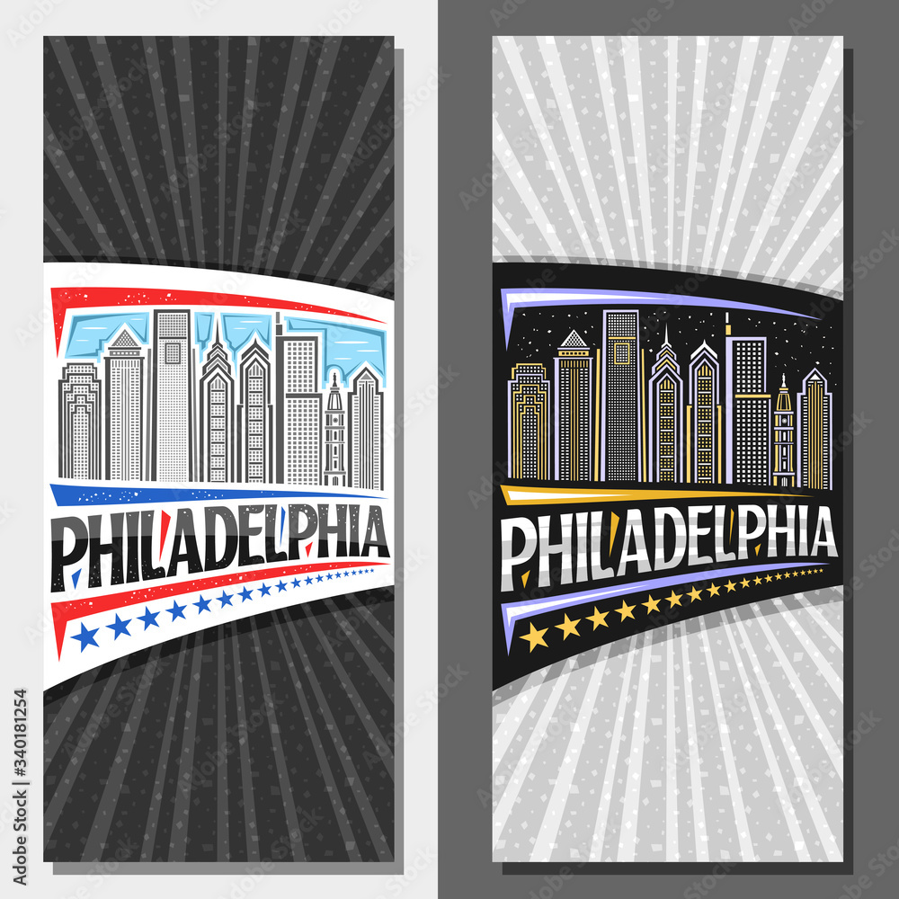 Vector layouts for Philadelphia, decorative leaflet with line ...