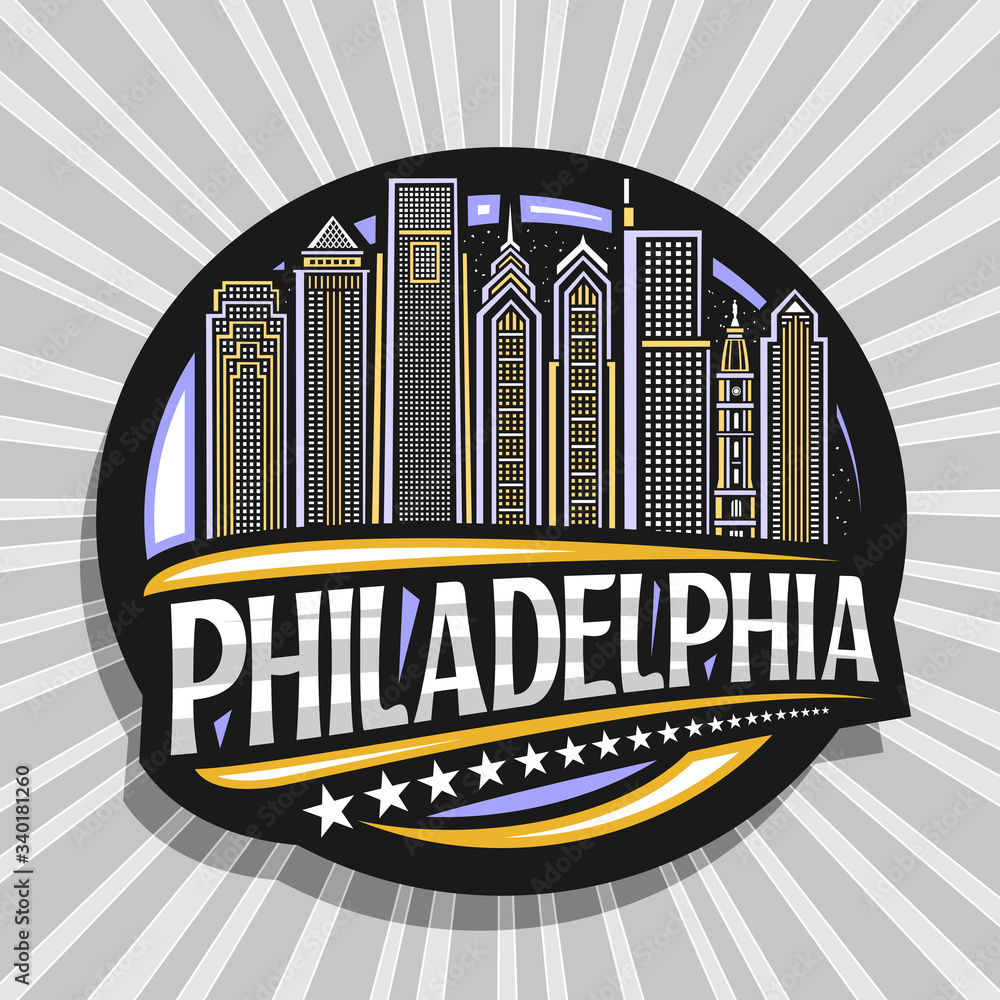 Vector logo for Philadelphia, black decorative circle badge with line ...