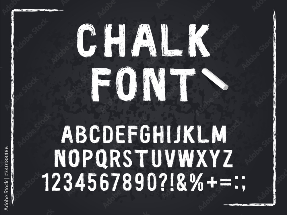 Chalk font. Rough chalk hand drawn alphabet, abc and numbers, textured ...