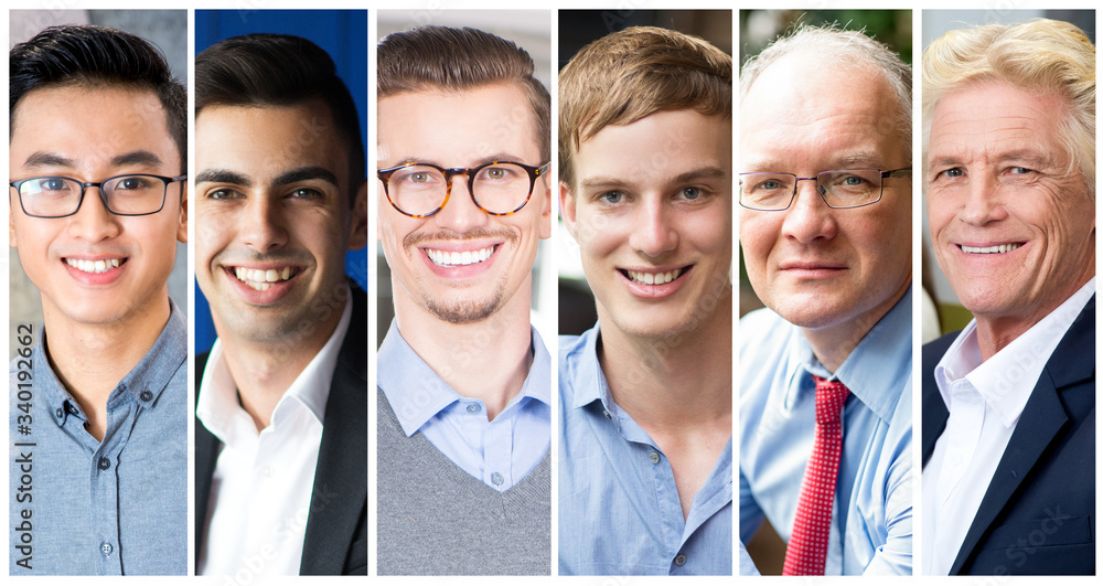 Good-looking successful smiling men portrait collage. Men of different ...