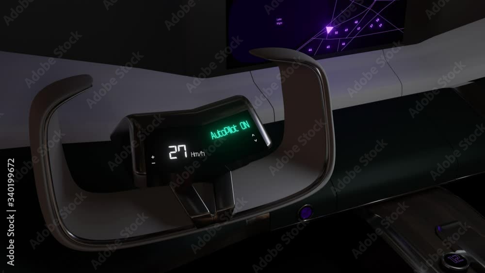 3D render animation of a futuristic car interior, with the blinking ...