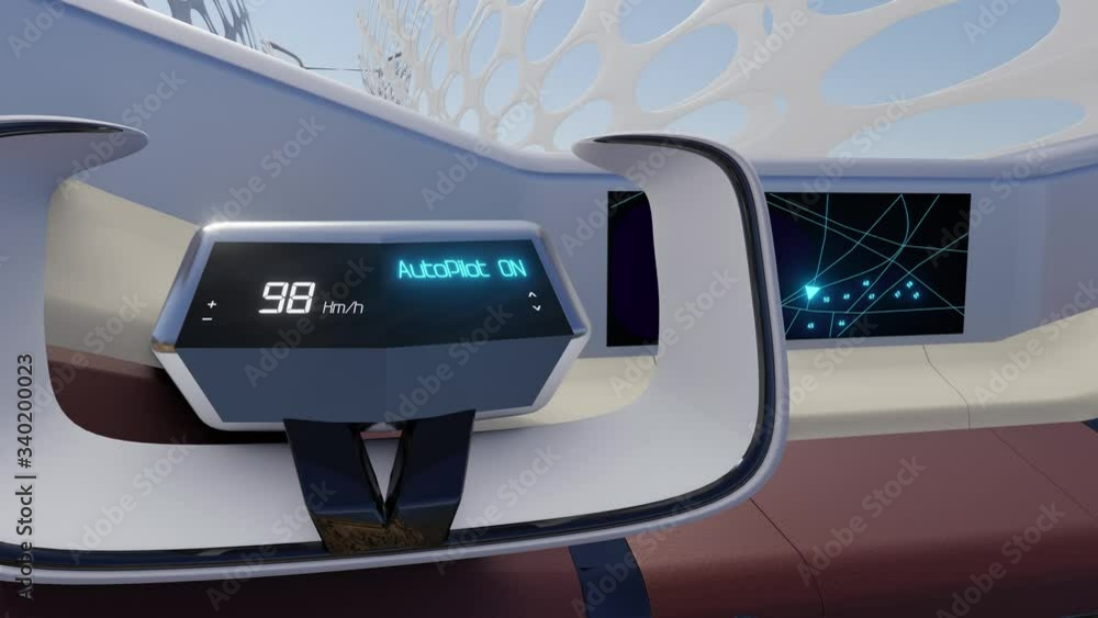 3D render animation of a futuristic car interior, with the blinking ...