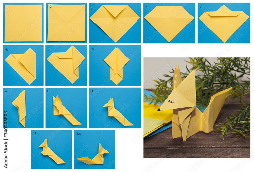 A step-by-step photo guide on how to make a fox using the origami ...