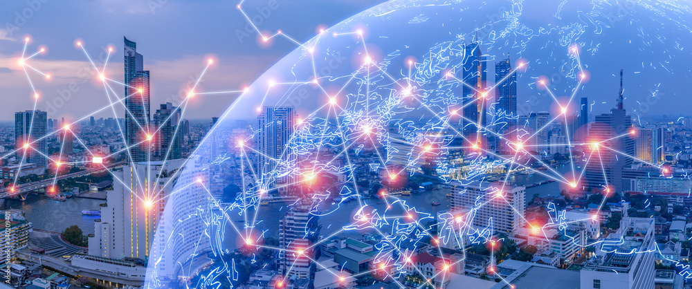 Wireless Network City concept, with line connecting together, modernize ...