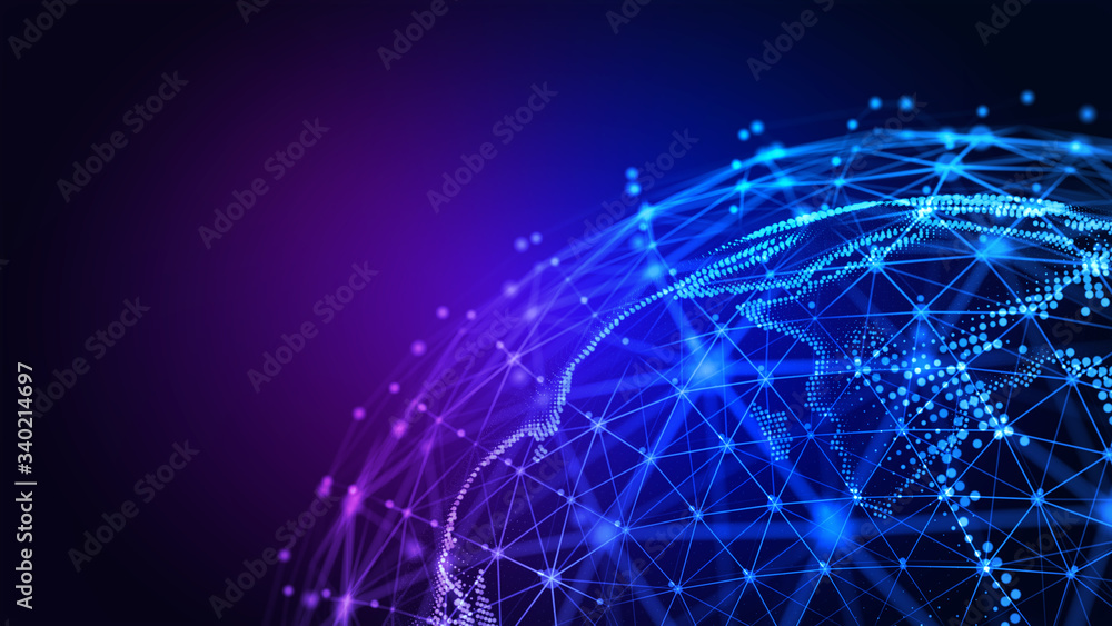 Connection lines Around Earth Globe. Background with Light Effect ...
