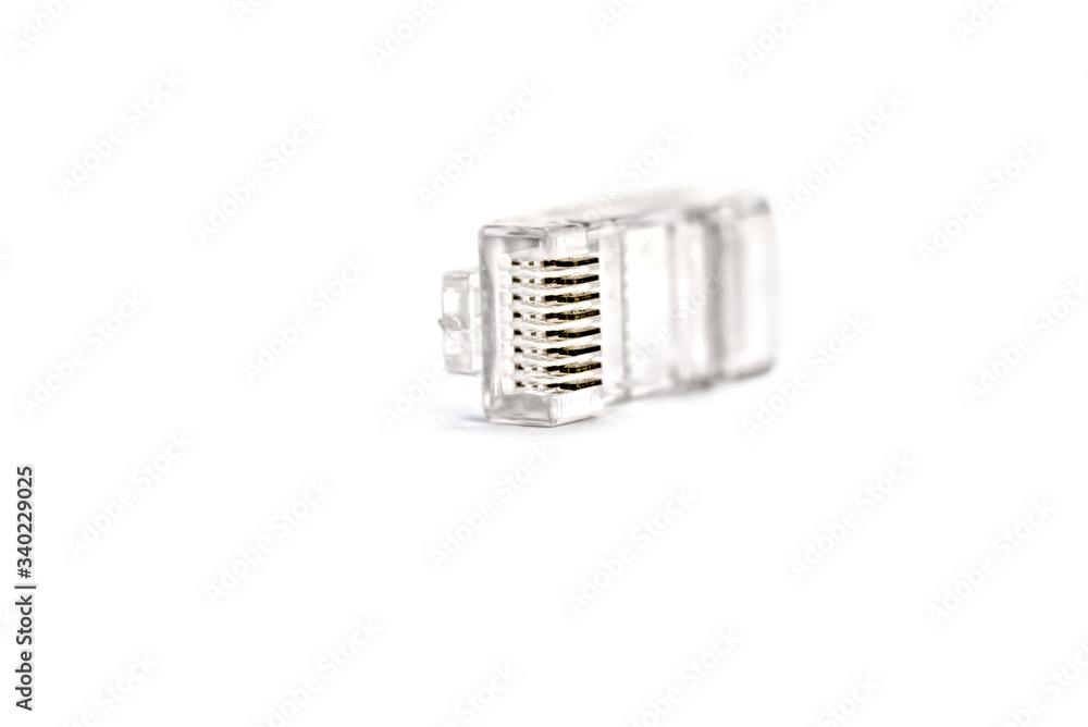 RJ45 connector on a white background. Registered Jack Stock-Foto ...