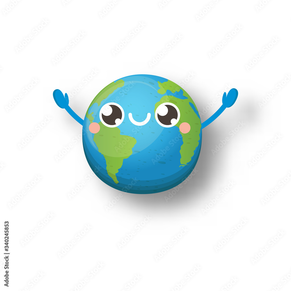 Cartoon cute smiling earth planet character isolated on white ...