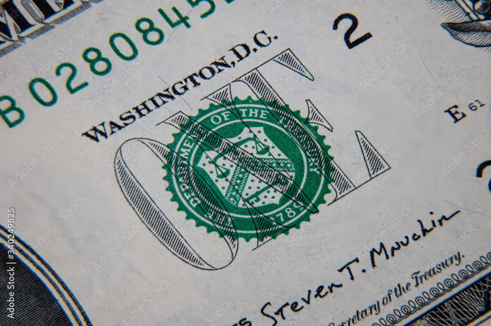 macro photography of a 1 US dollar banknote. Ultra close up of a one ...