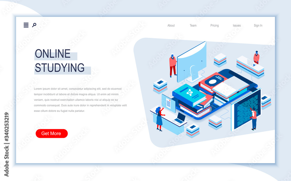 Online studying isometric landing page. Distance learning, modern ...