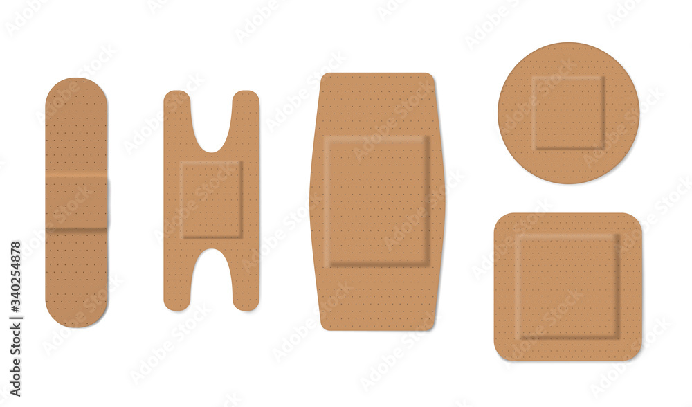 Adhesive plaster pad bandage - various shapes set isolated on white ...