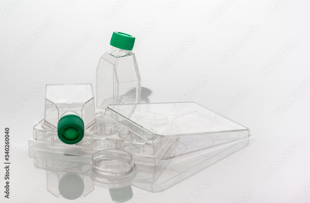 Medical laboratory tools isolated on white background. Empty plastic ...