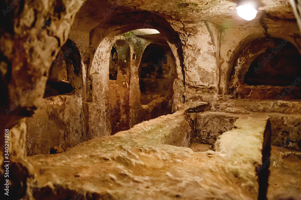 Ancient christian cemetery (catacombs) of Saint Paul. Famous historical ...