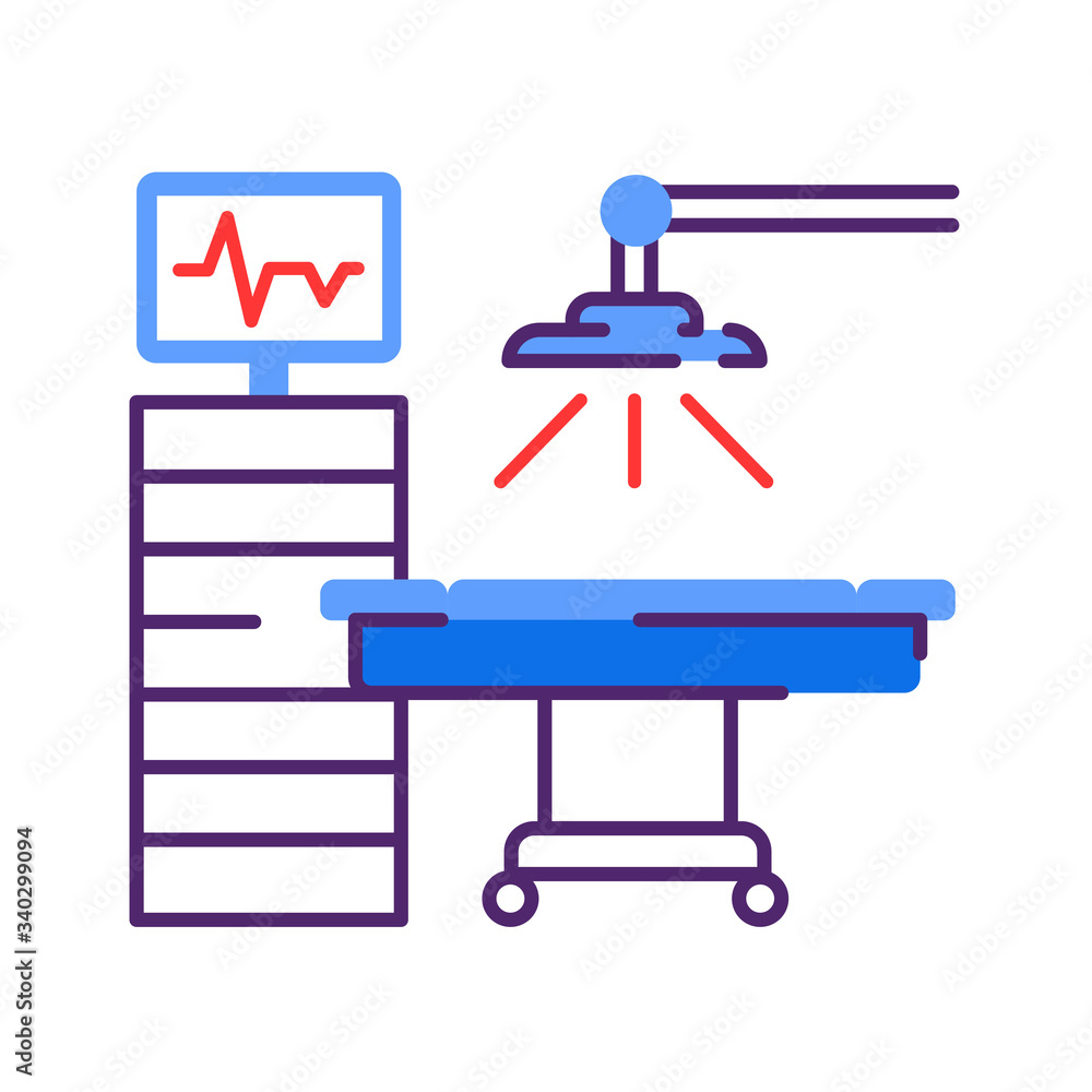 Operating hospital room and equipment line color icon. Surgical ...