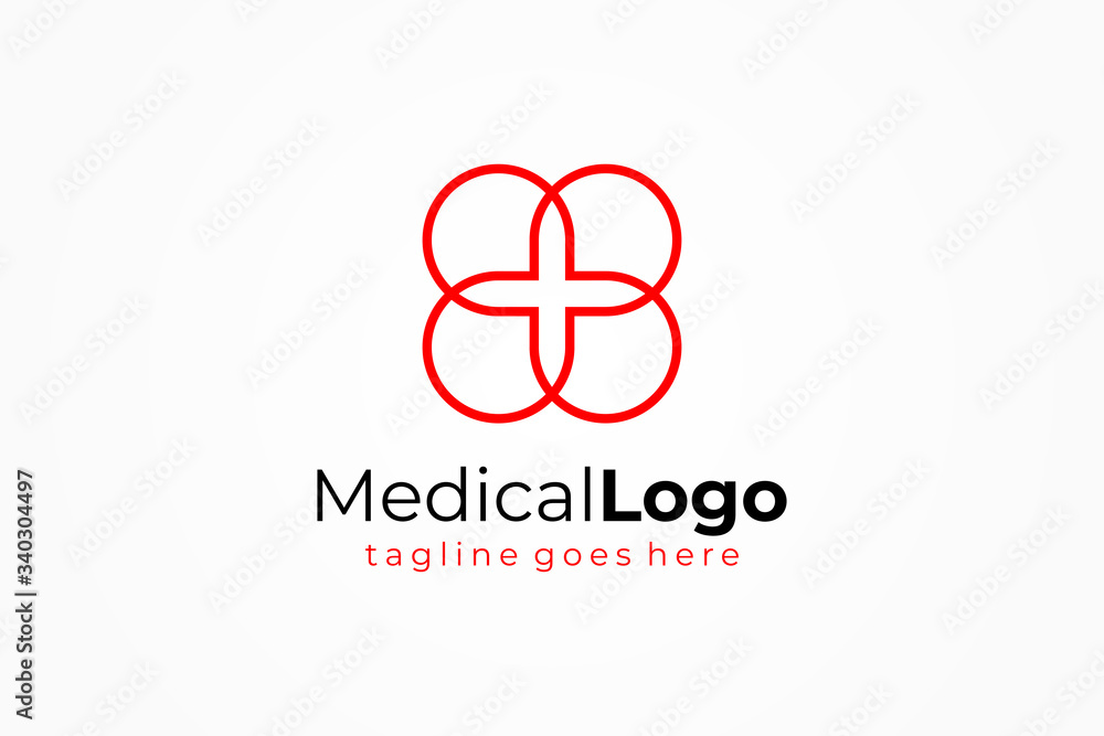 Healthcare Medical Logo. Red Line Rounded Abstract Flower Symbol with ...