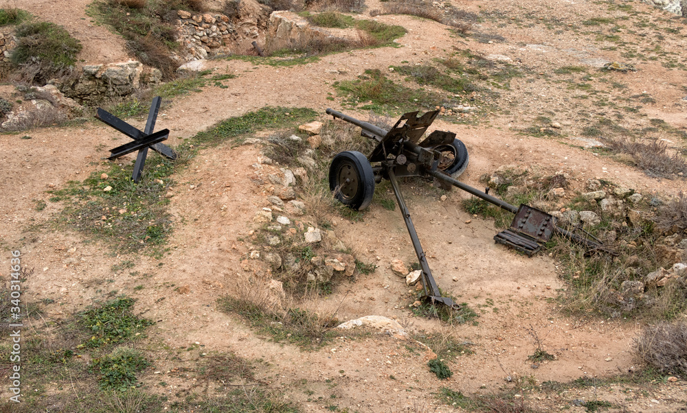 Powerful Military machine gun. Medieval cannon or machinegun on ...