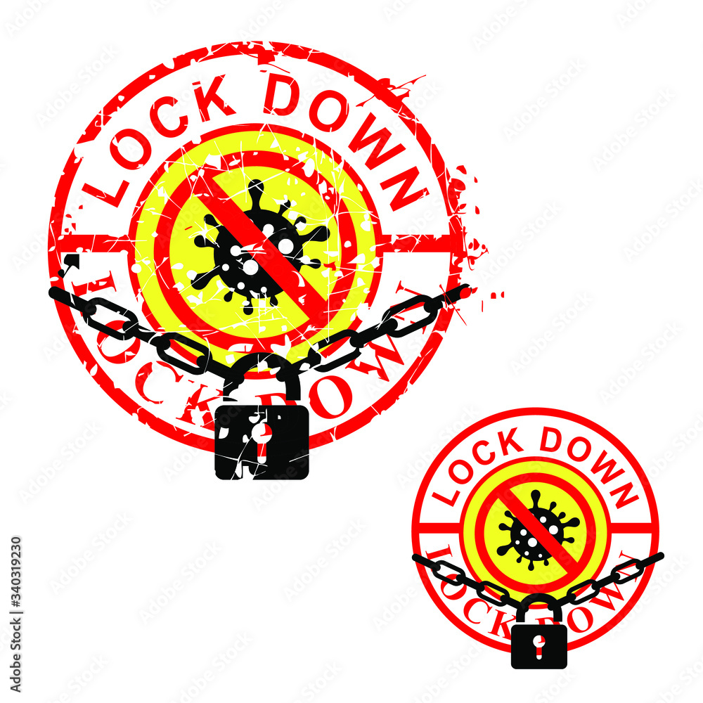 Simple Vector Red Sign, Lock Down, Due the Covid-19 Pandemic Isolated ...