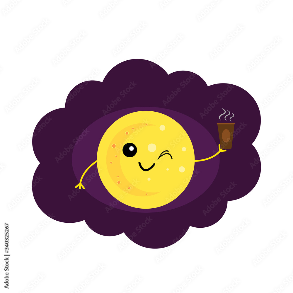 moon cartoon character winks and smiles against a purple night sky he ...
