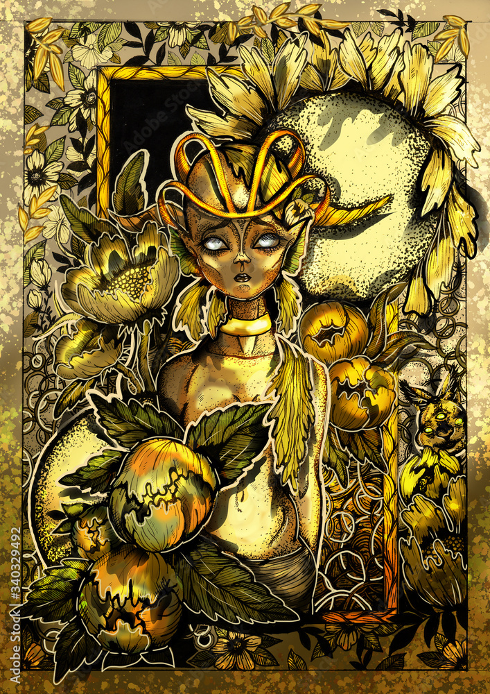 Fairytale character, mysterious and magic creature, flower elf, with ...