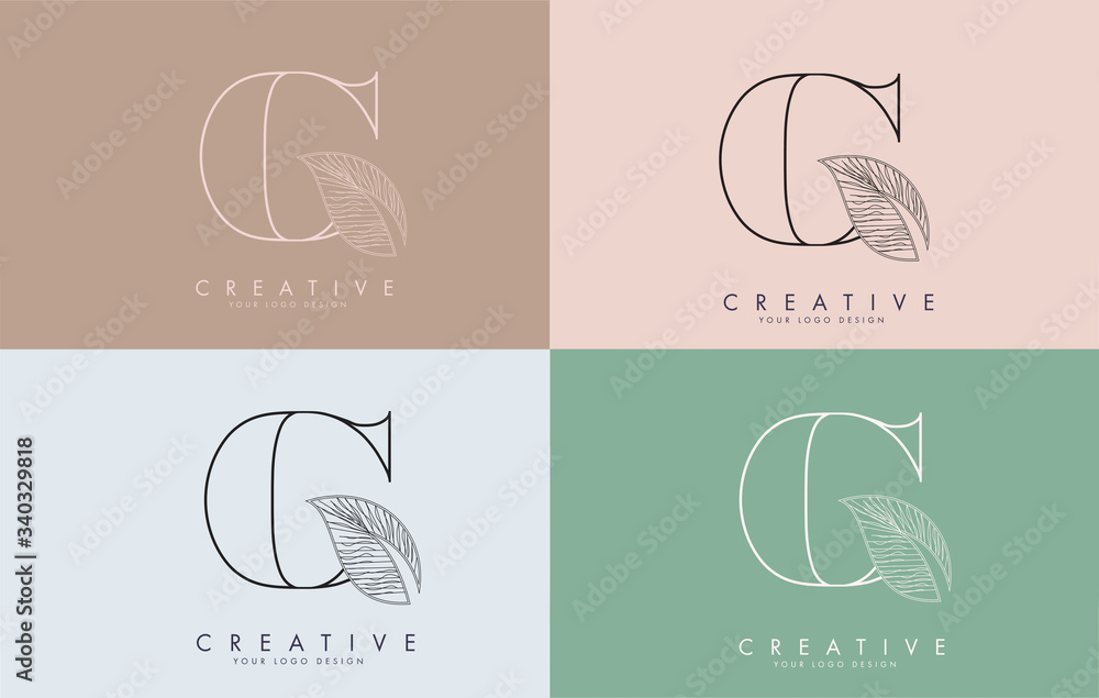 Outline Letter G Logo icon with Wired Leaf Concept Design on colorful ...