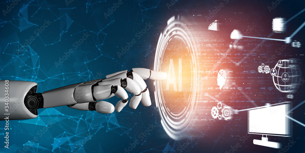 3D Rendering futuristic robot technology development, artificial ...