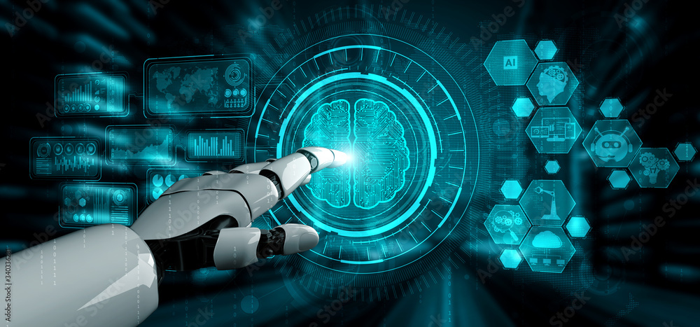 3D rendering artificial intelligence AI research of robot and cyborg ...