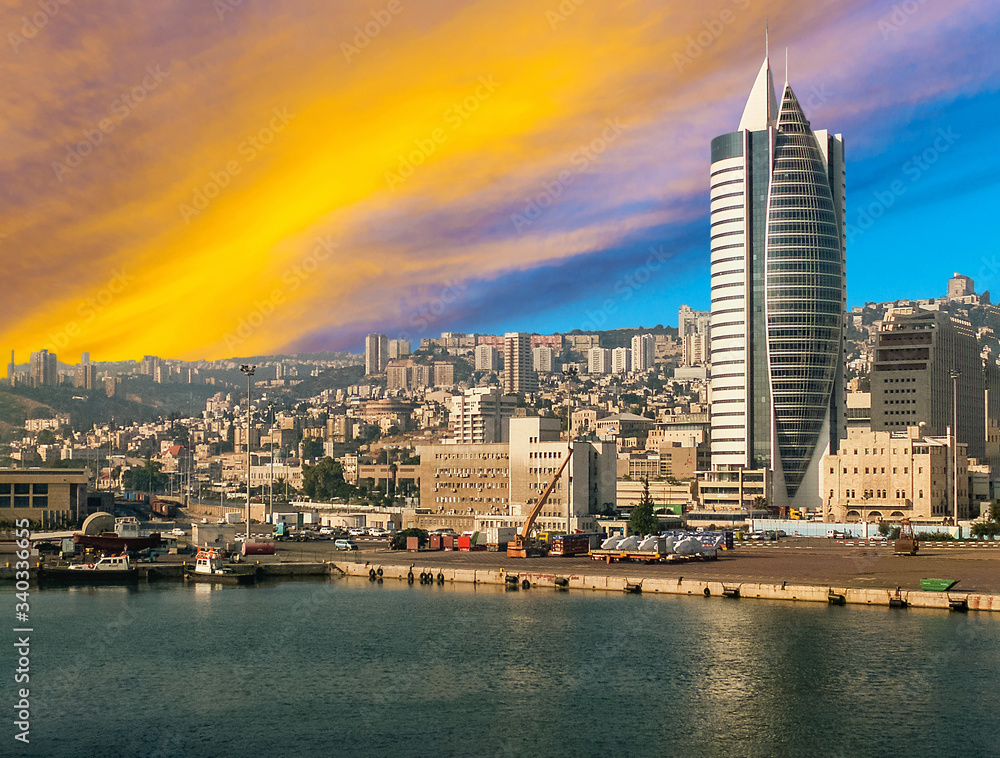 Beautiful sunset over coastal Haifa, Israel Stock Photo | Adobe Stock