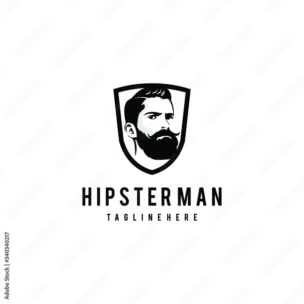 Hipster man logo design. Awesome hipster man logo. A man with shield ...