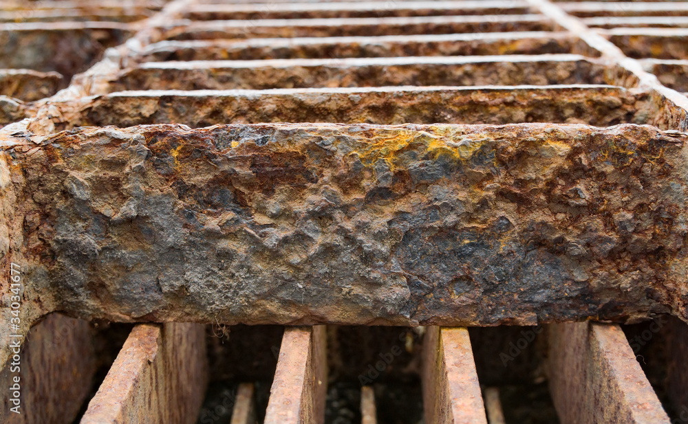 Steel grating was red rust heavy corrosion, oxidation reaction Stock ...