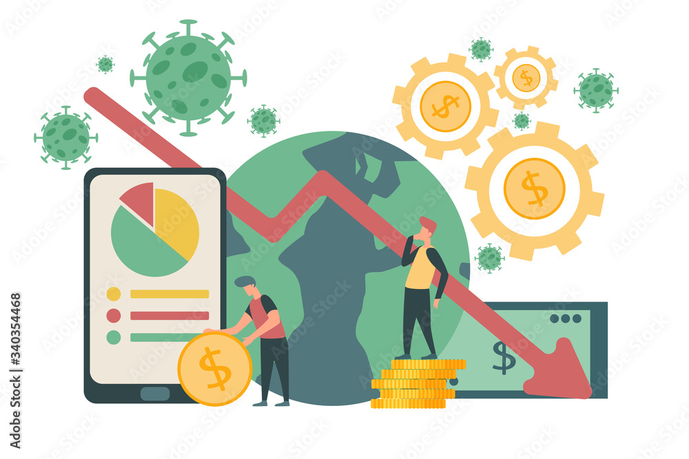 Flat illustration vector of The global economics Impact of COVID-19 ...