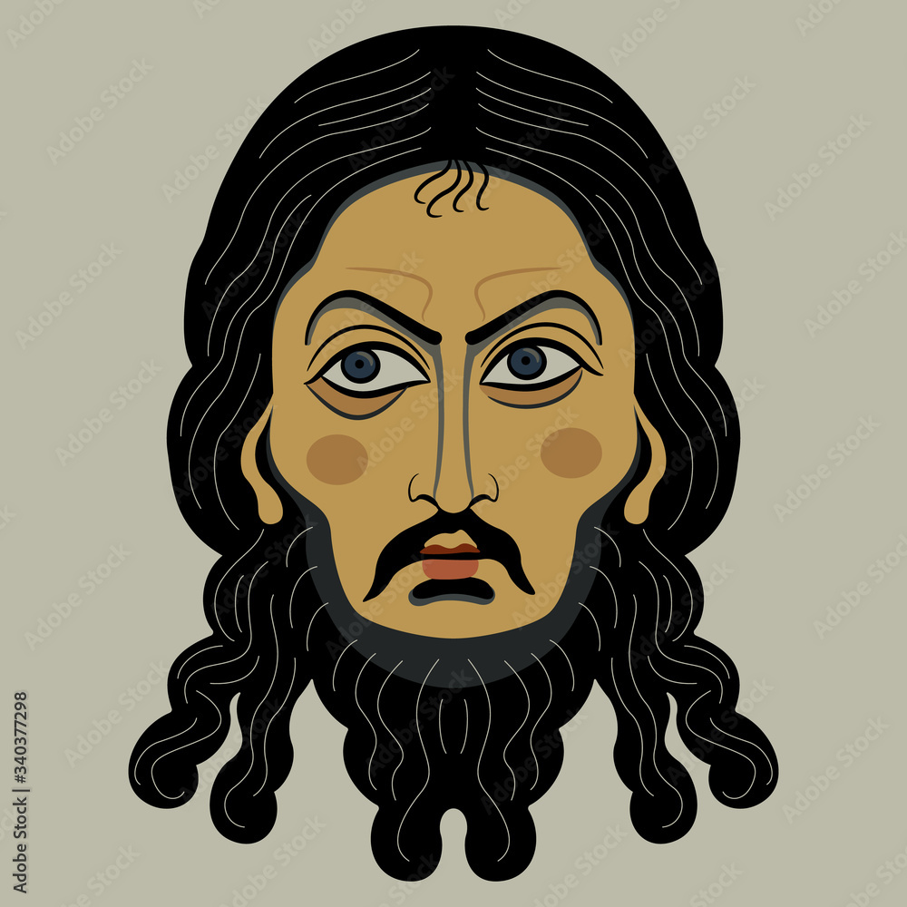 Isolated vector illustration. Head of Jesus Christ. Russian Orthodox ...