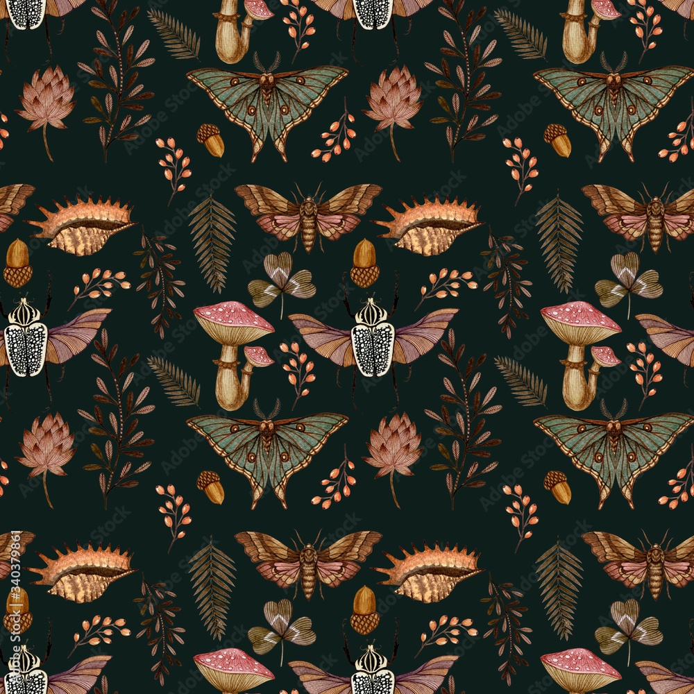 pattern of insects and plants Stock Illustration | Adobe Stock