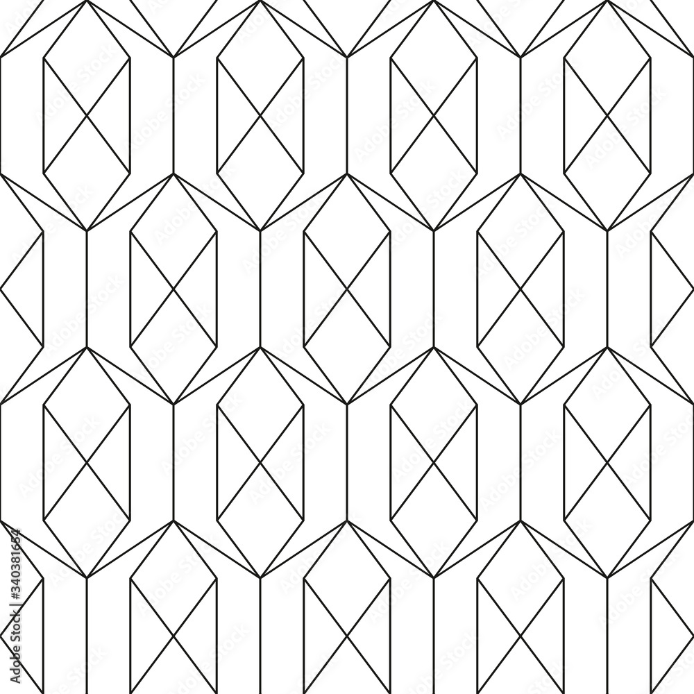 Geometric seamless pattern in outline style. Luxury texture with hexagons and rhombus. Abstract ...