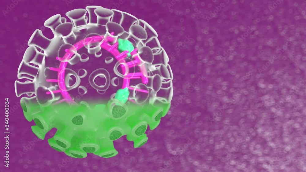 3D animation of the movement of a coronavirus. Model of an isolated ...