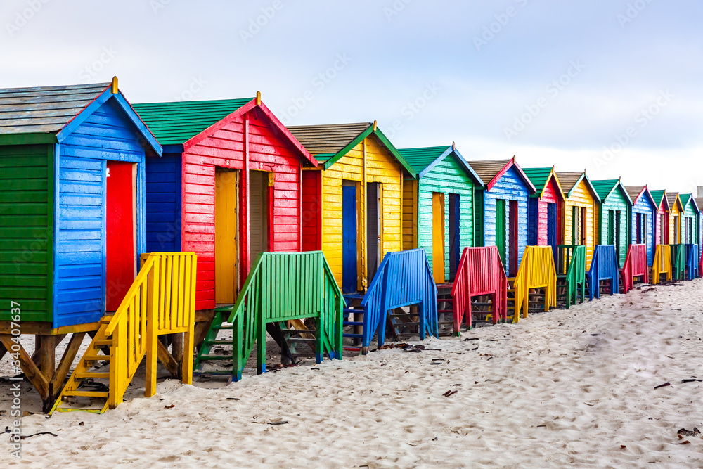 colorful huts of Muizenberg beach near Cape Town in South Africa Stock ...