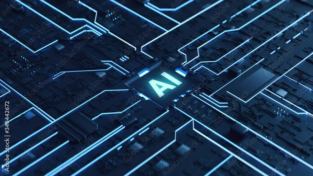 Animation of Abstract Artificial Intelligence, power Button of AI. Deep ...