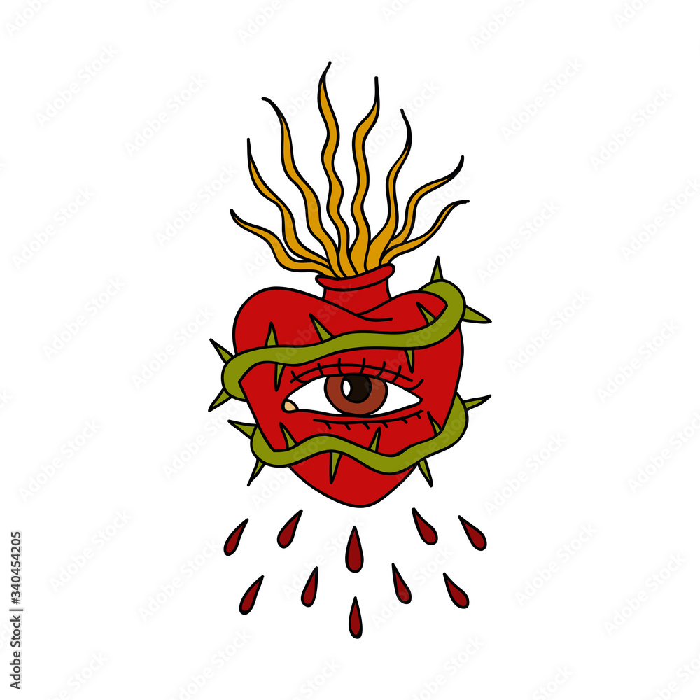 Traditional Sacred Heart Tattoo Flash