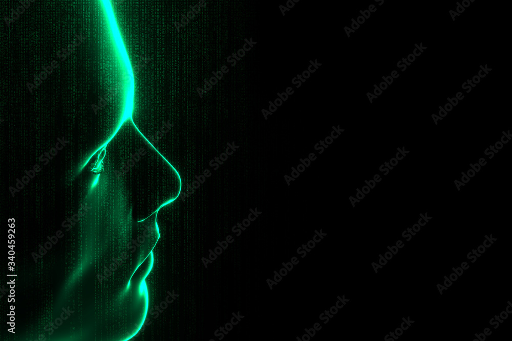 3D rendering illustration .Hacker artificial intelligence face hitech in cyberspace concept ...