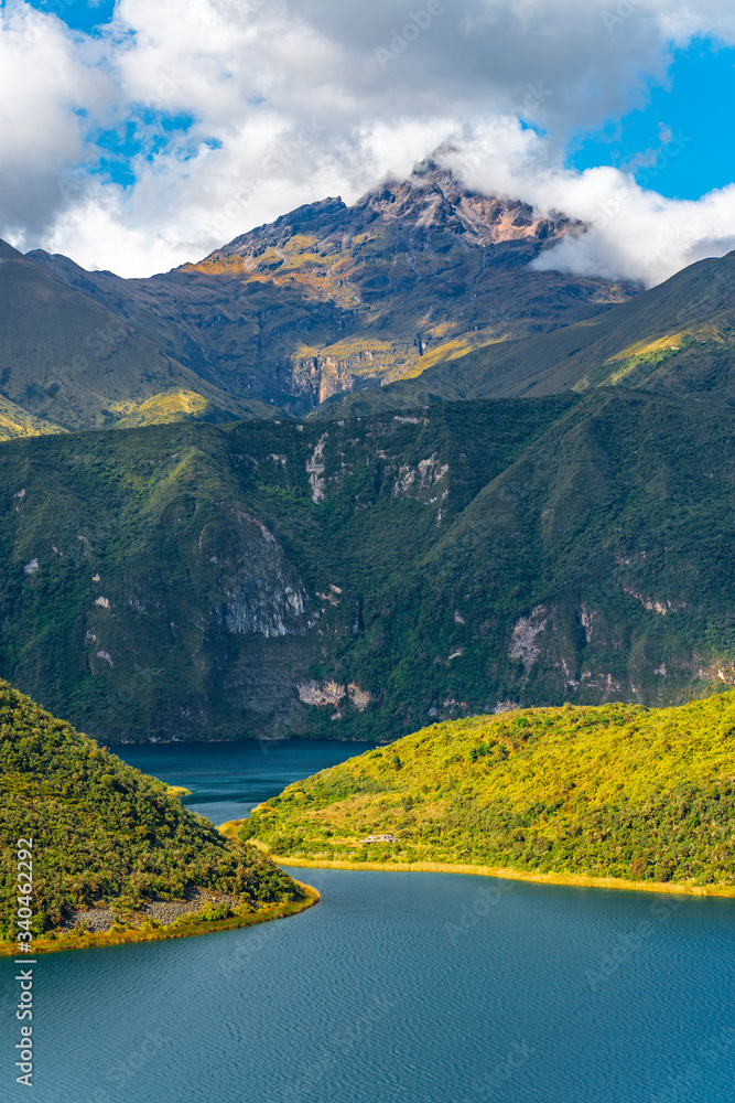 Vertical landscape of the Cuicocha Crater Lake and the Cotacachi ...