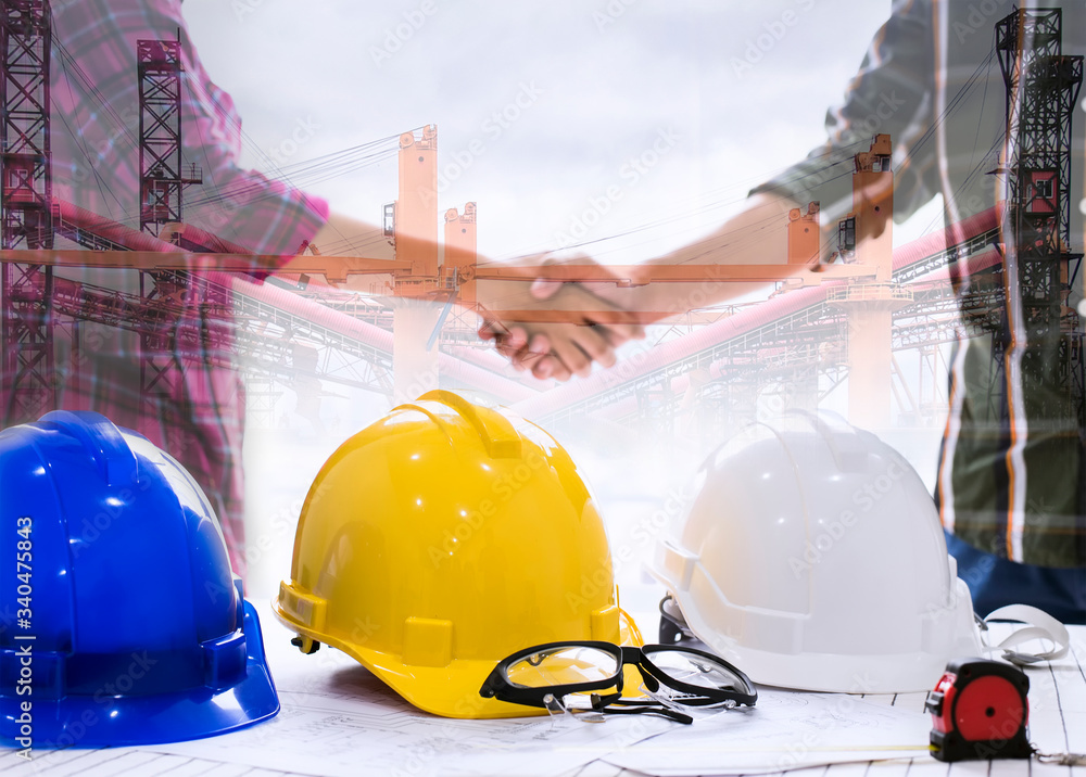Safety first background, Yellow helmet and blue helmet and white helmet ...