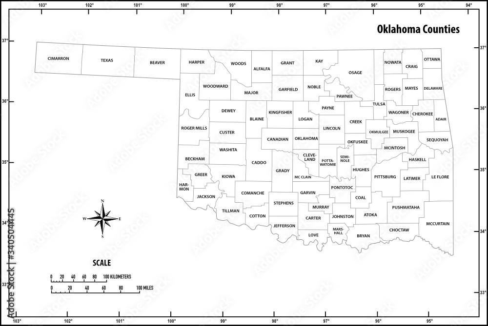 oklahoma state outline administrative and political vector map in black ...