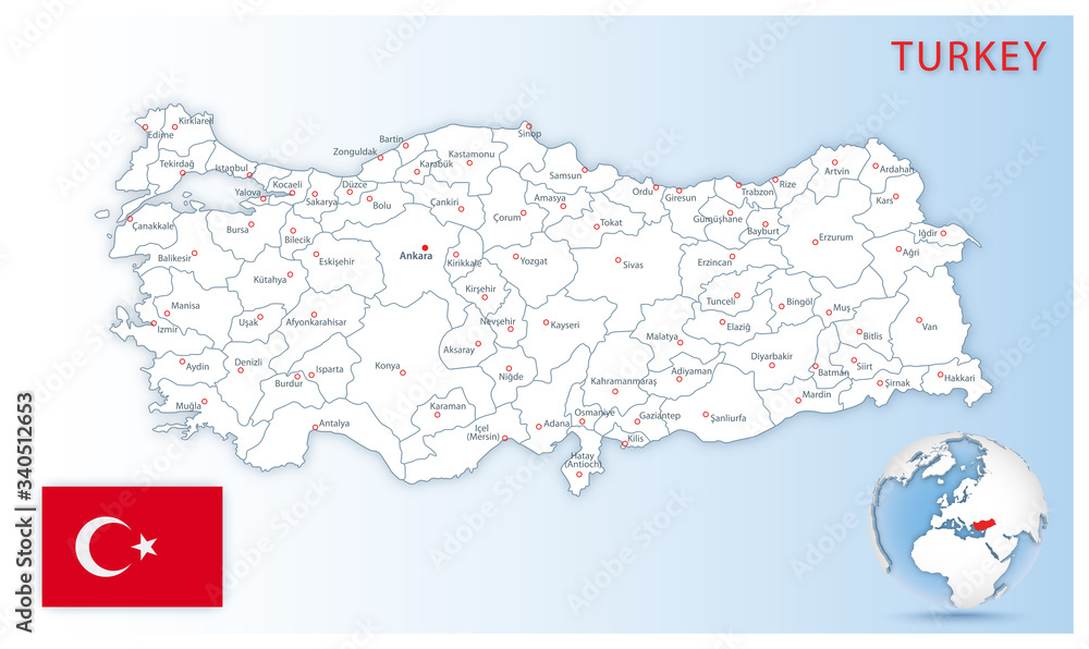 Fototapeta mapa świata dla dzieci Detailed United States of Turkey ...