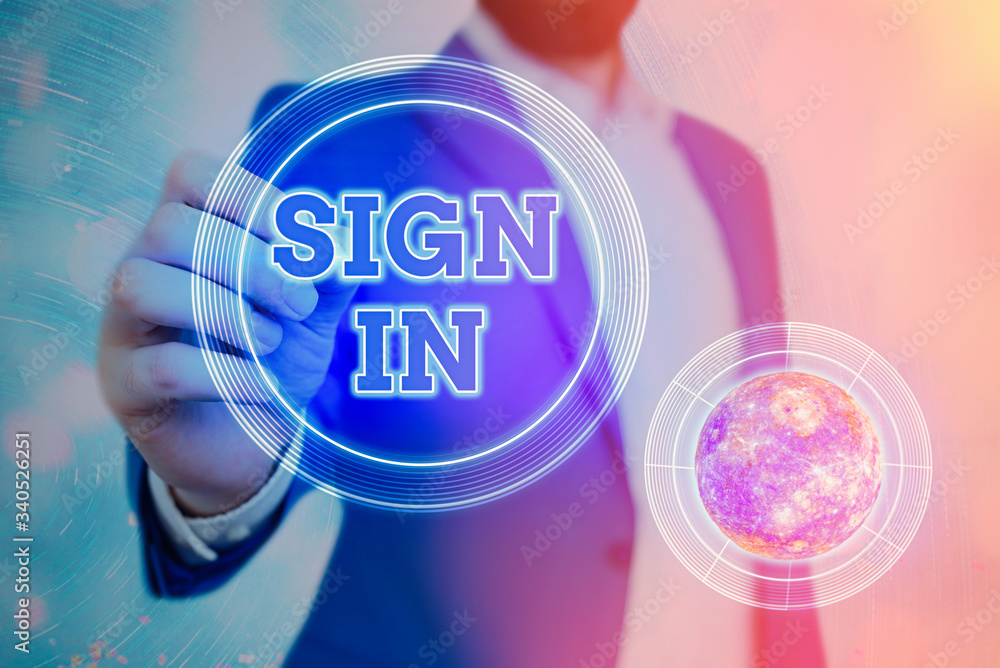 Handwriting text Sign In. Conceptual photo to write your name on a form ...