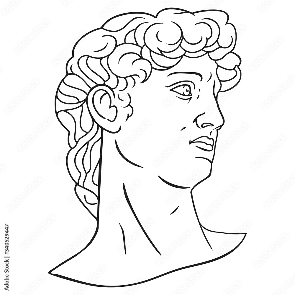 Antique statue head illustration. Isolated lined vector art. Ancient ...