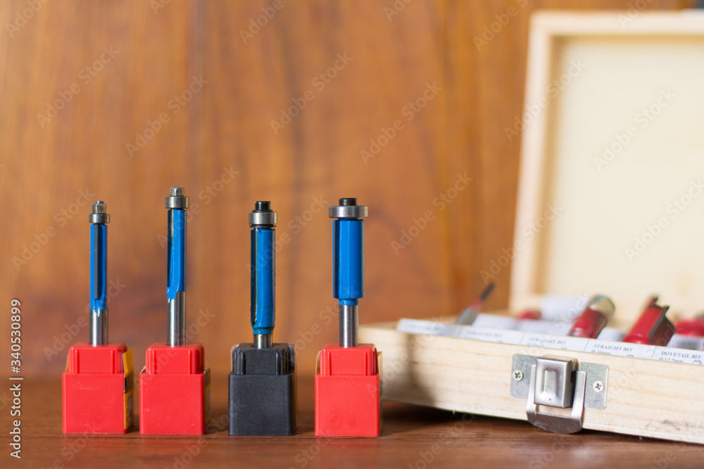 Electric powered router on wood background,front view red speed ...